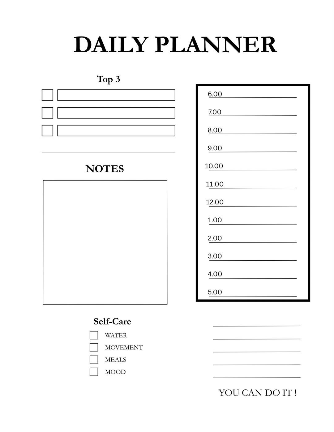 Minimalist Daily Planner | Black & White Daily Agenda | Simple ...