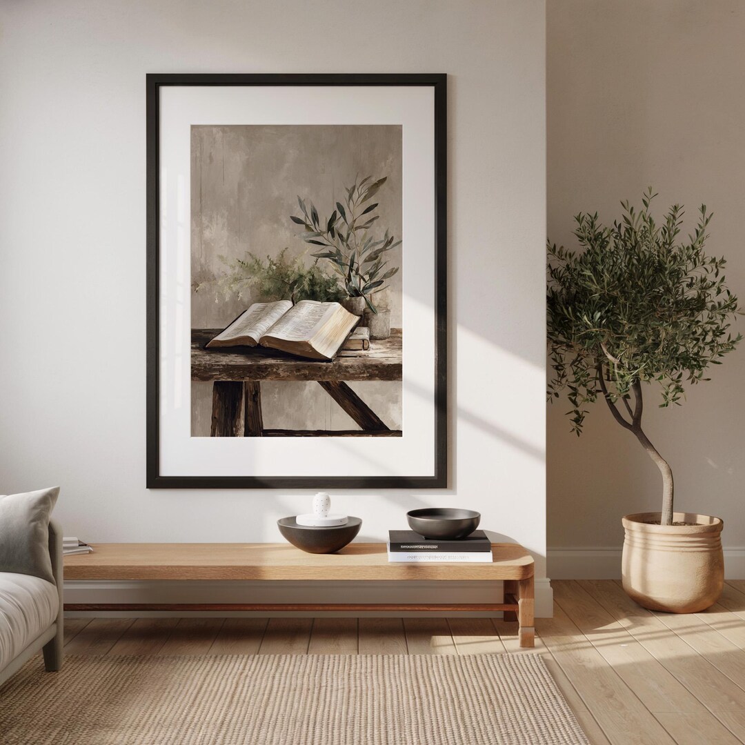 Watercolor Bible Print Rustic Still Life Open Bible Olive Branch ...