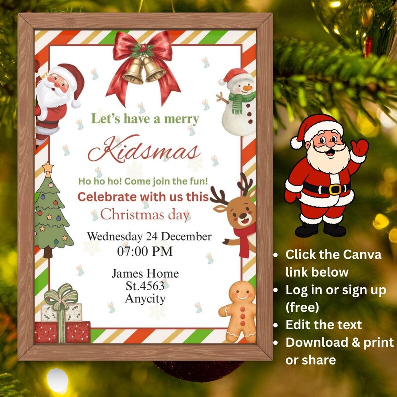 Editable Kids Christmas Invitation | Canva Template | Kidsmas Christmas ...