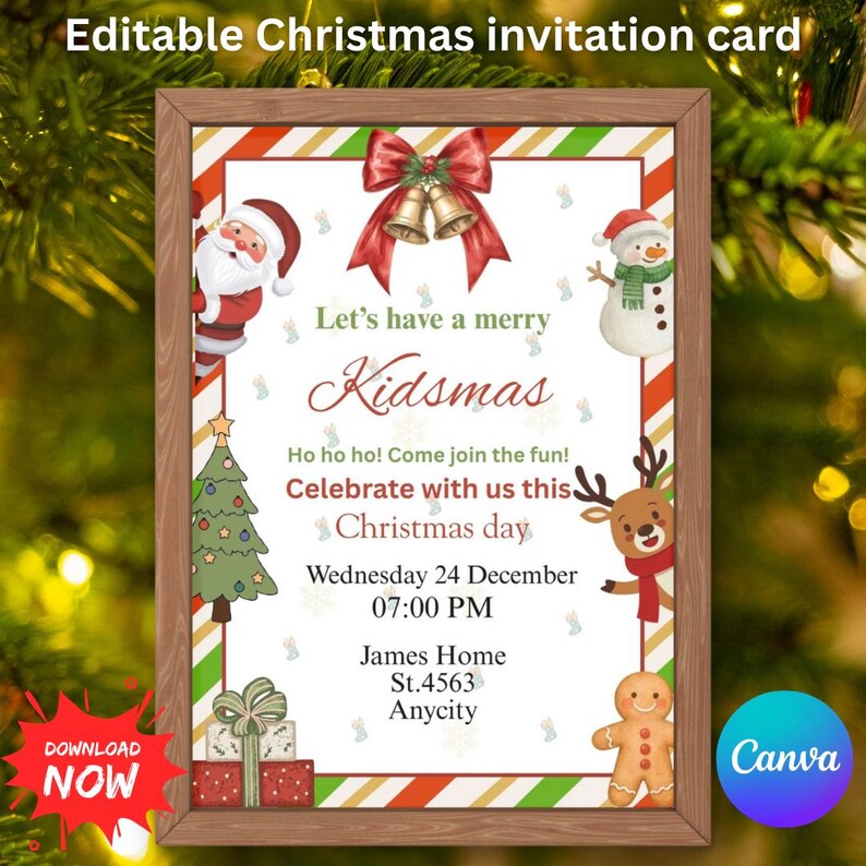 Editable Kids Christmas Invitation | Canva Template | Kidsmas Christmas ...