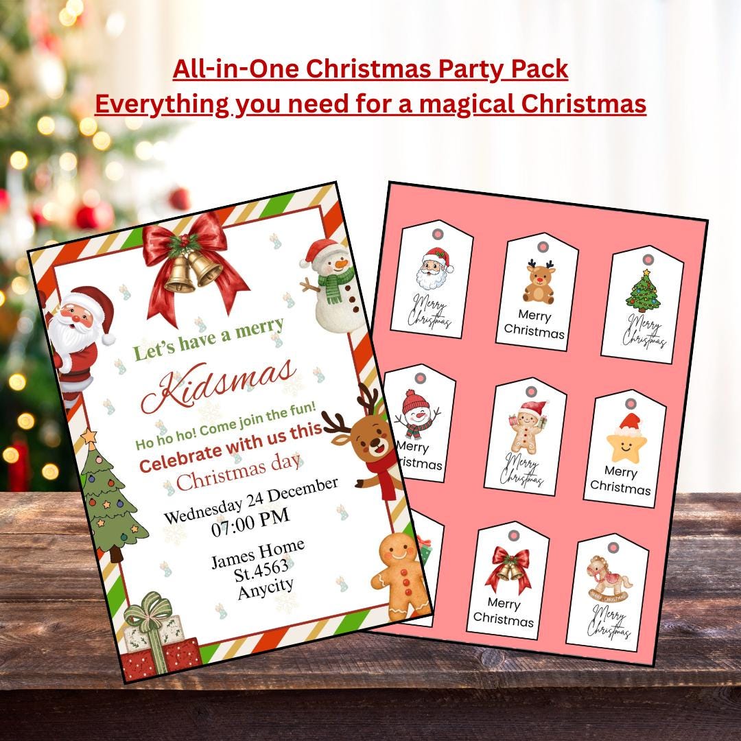Editable Christmas Invitation Printable |gift Tags & 12 Free Stickers ...