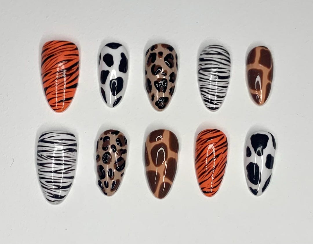 Handmade Animal Print Press-on Nails: Safari Zebra Jaguar Design - Etsy