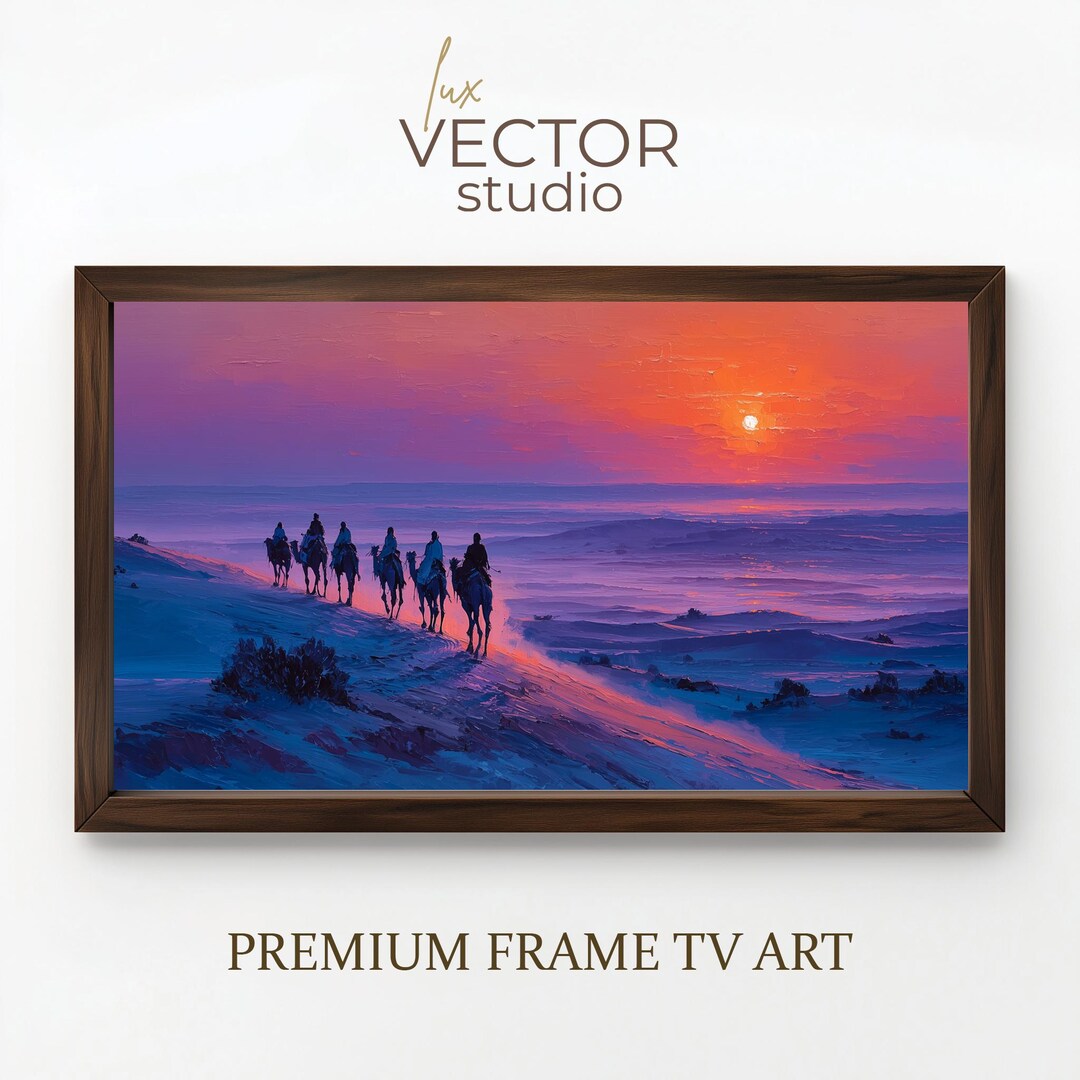 Vintage Camel Caravan Frame TV Art, Boho Desert Silhouette Wall Decor ...