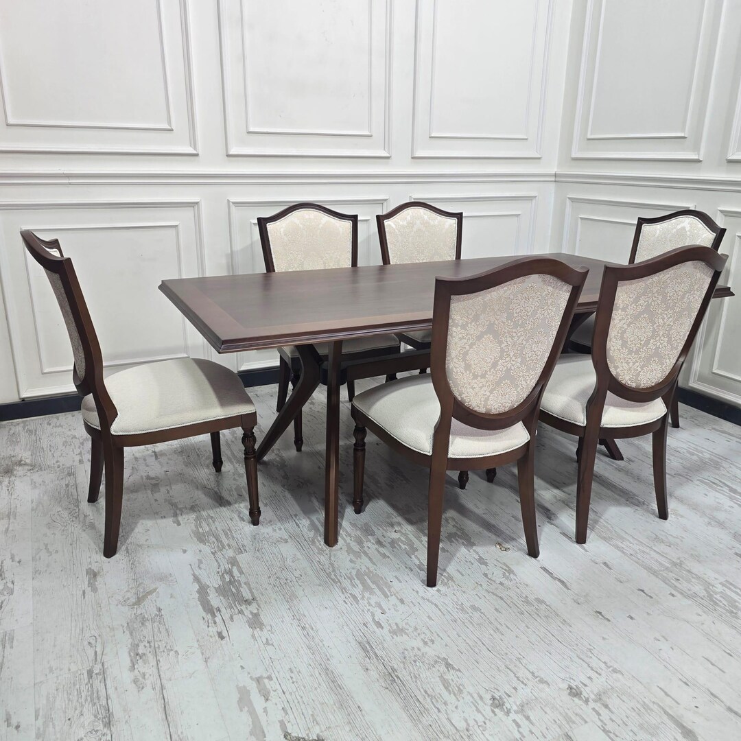 Handmade Farmhouse Dining Table Set: Oak Veneer, Solid Hornbeam Wood - Etsy