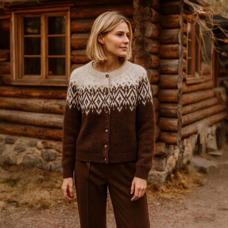 Nordic Knit Cardigan: Fair Isle Polyester Sweater - 3 Styles - Etsy