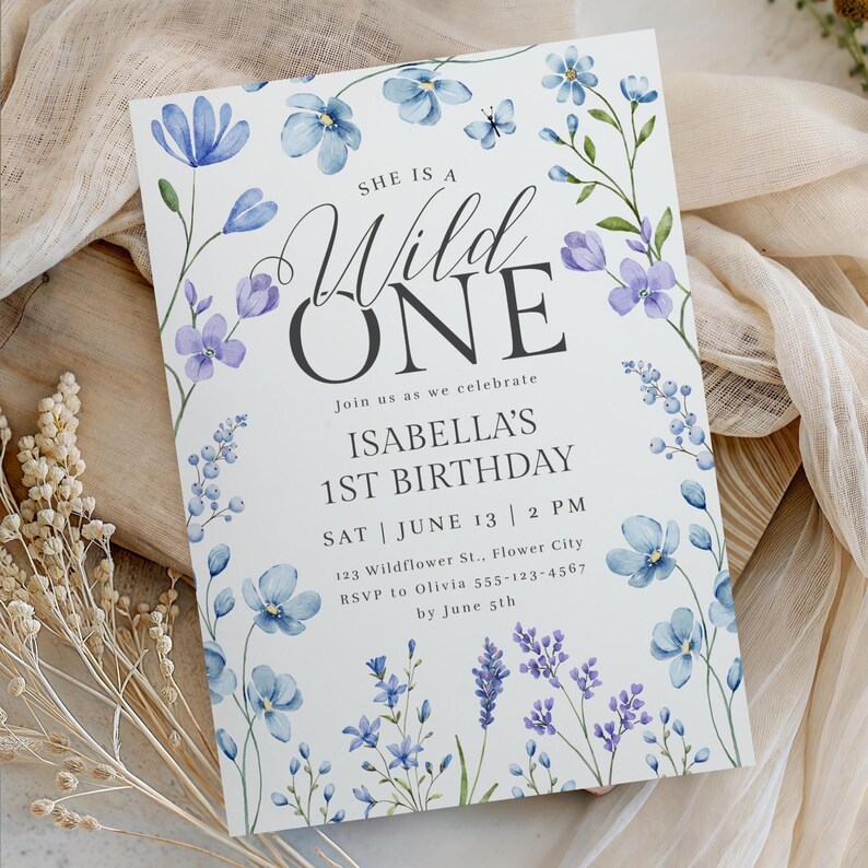 Wild One Birthday Invitation Template 1st Birthday Invite Watercolor ...