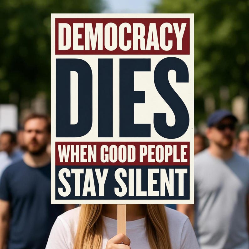 Democracy Dies When Good People Stay Silent Protest Sign, Anti-trump ...