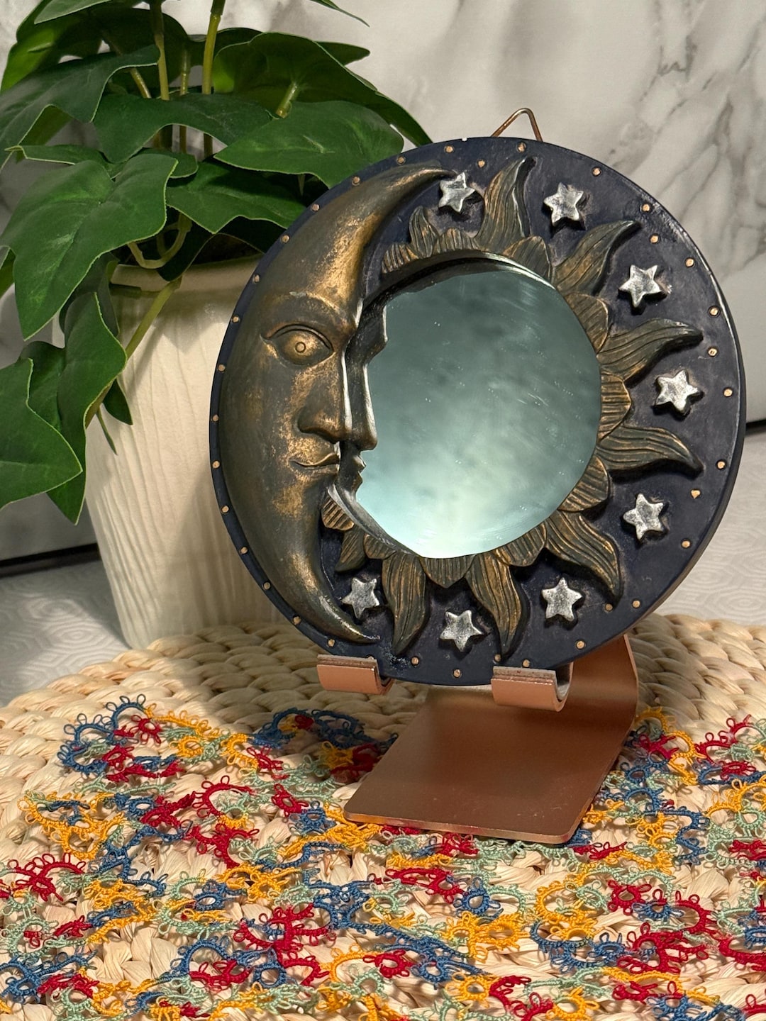 Vintage Sun Moon Stars Celestial Wall Mirror, Boho Decor, Cosmic Face ...