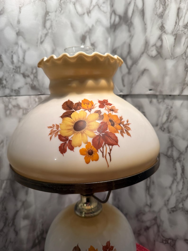 Vintage Sunflower Hurricane Parlor Lamp, Amber White Glass Double Globe ...