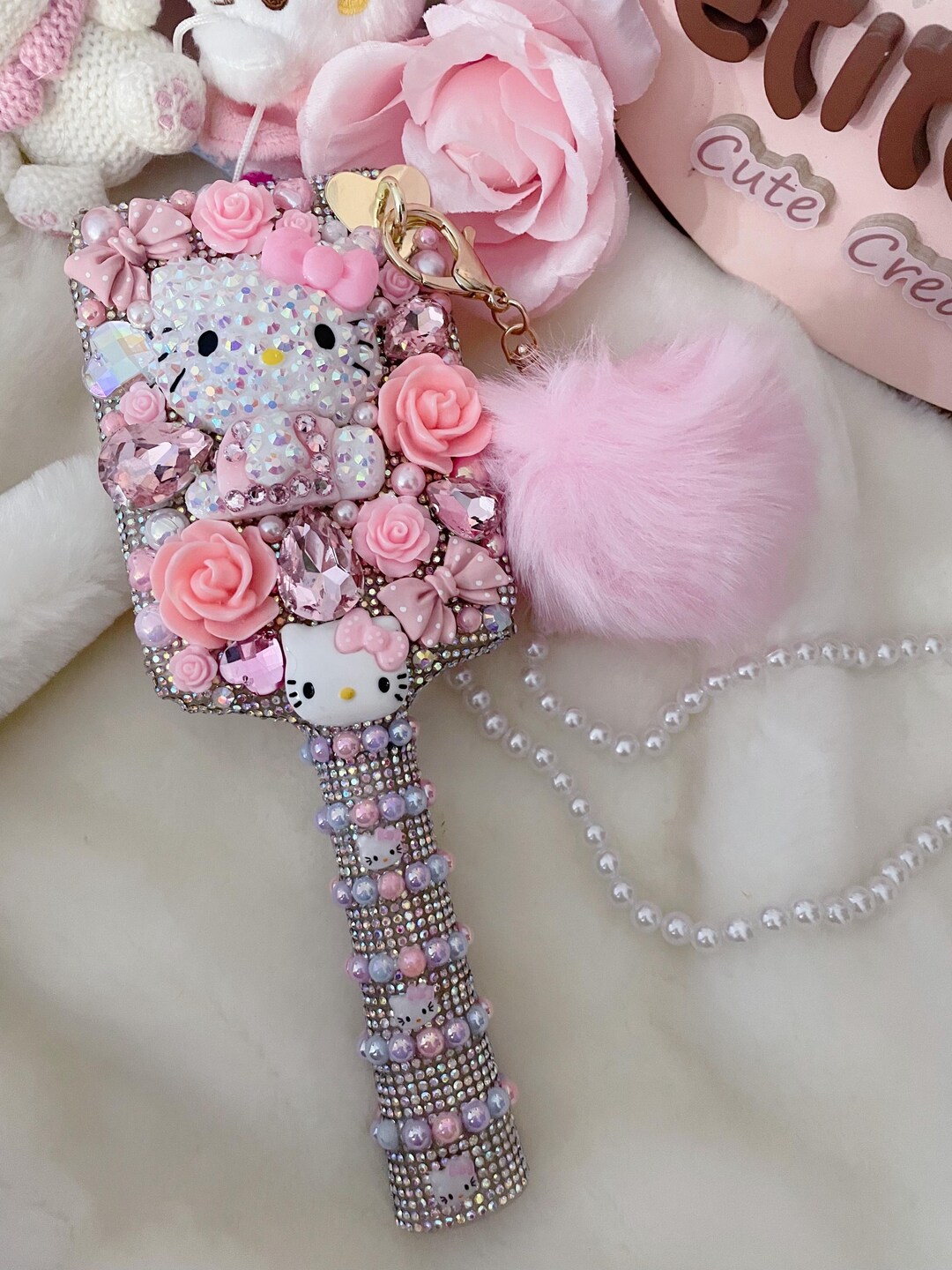 Pink Bling Bedazzled Rhinestone Pink Kawaii Kitty Hairbrush Mirror - Etsy