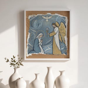 Annunciation Art Print, Virgin Mary and Angel Gabriel, Minimalist ...