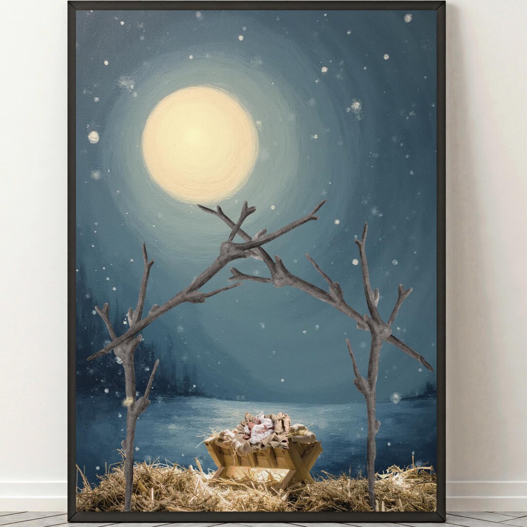 Serene Nativity Scene Print | Baby Jesus in Manger (JPG, PDF) - Etsy