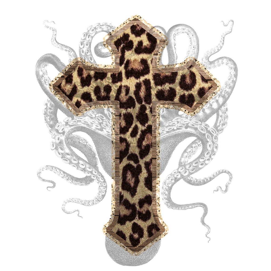 Leopard Cross PNG Design Element Glitter Wood Rustic Cheetah | Etsy