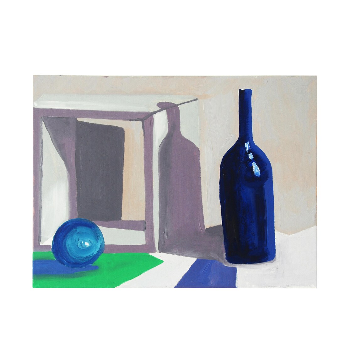 Blue Bottle Still Life Art Canvas - Etsy