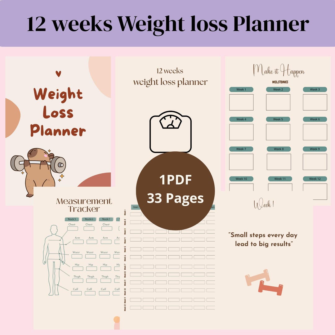 12 Weeks Weight Loss Planner, Printable Fitness & Wellness Digital ...