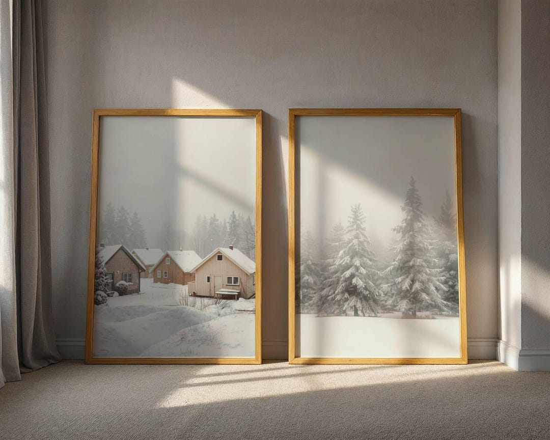 Winter Poster Set | Nordic Wall Art Prints | Snow Cabin Landscape ...