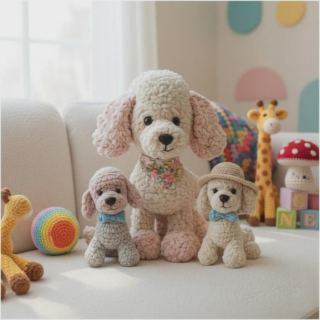 Fluffy Poodle Family Amigurumi Crochet Pattern PDF – Plush Dog Toy - Etsy