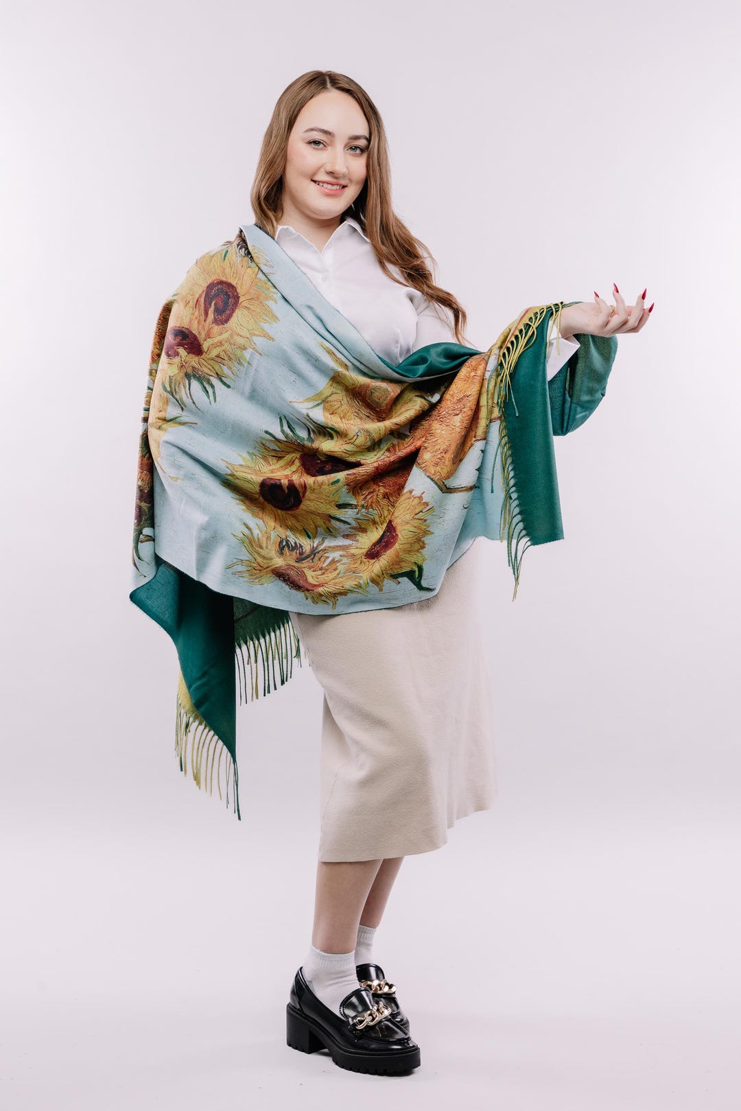 Sunflowers Scarf Wrap – Van Gogh Inspired Shawl With Tassel Fringe ...