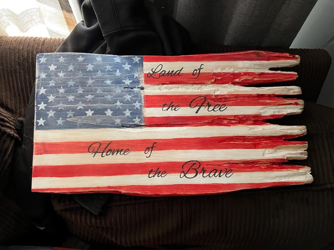Hand Carved Tattered American Flags - Etsy