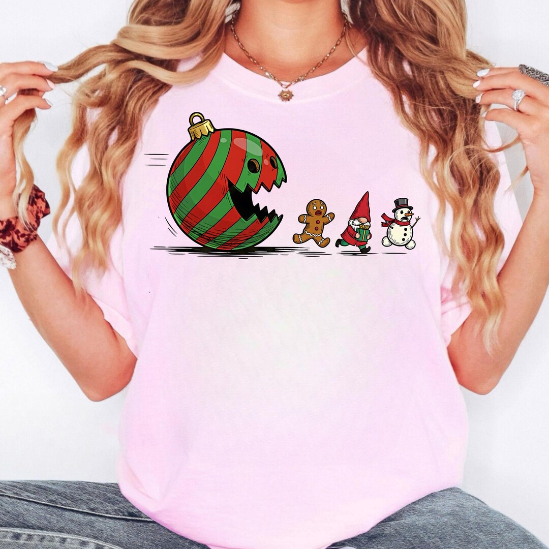 Christmas Pacman Shirt, Cute Holiday Pack Man Tee, Ornament Pacman ...