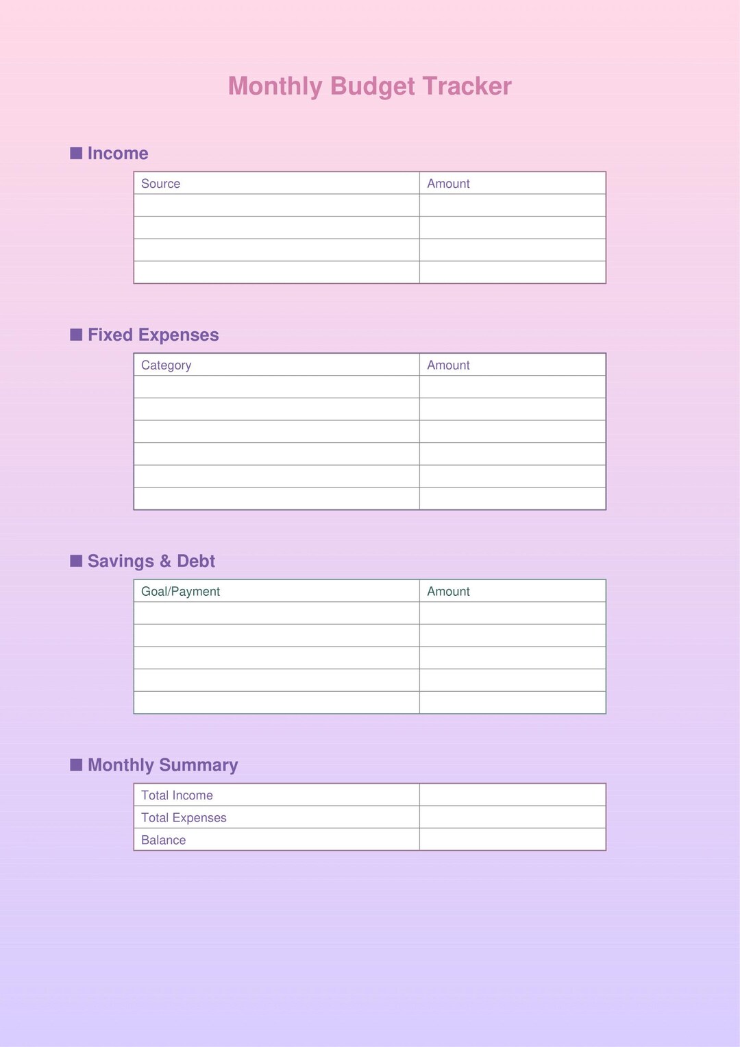 Pastel Bugdet Planner - Etsy