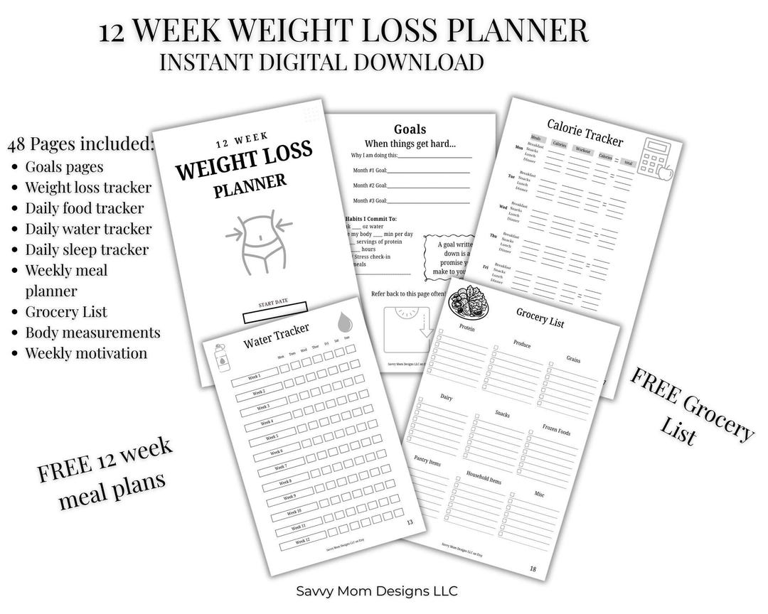 12 Week Weight Loss Planner | Minimalist Fitness Tracker (digital ...