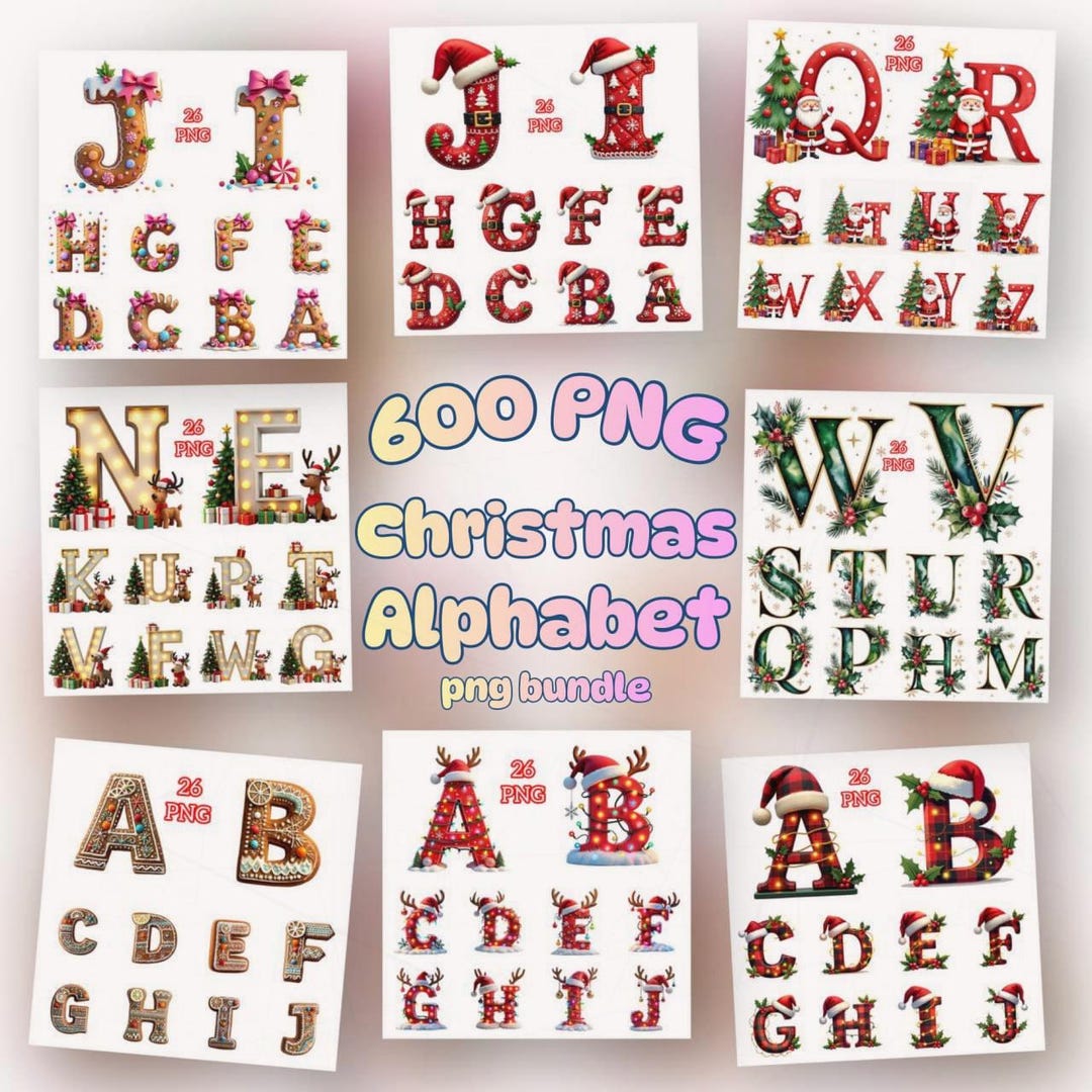 Christmas Alphabet PNG Bundle, Festive Christmas Letters Clipart ...