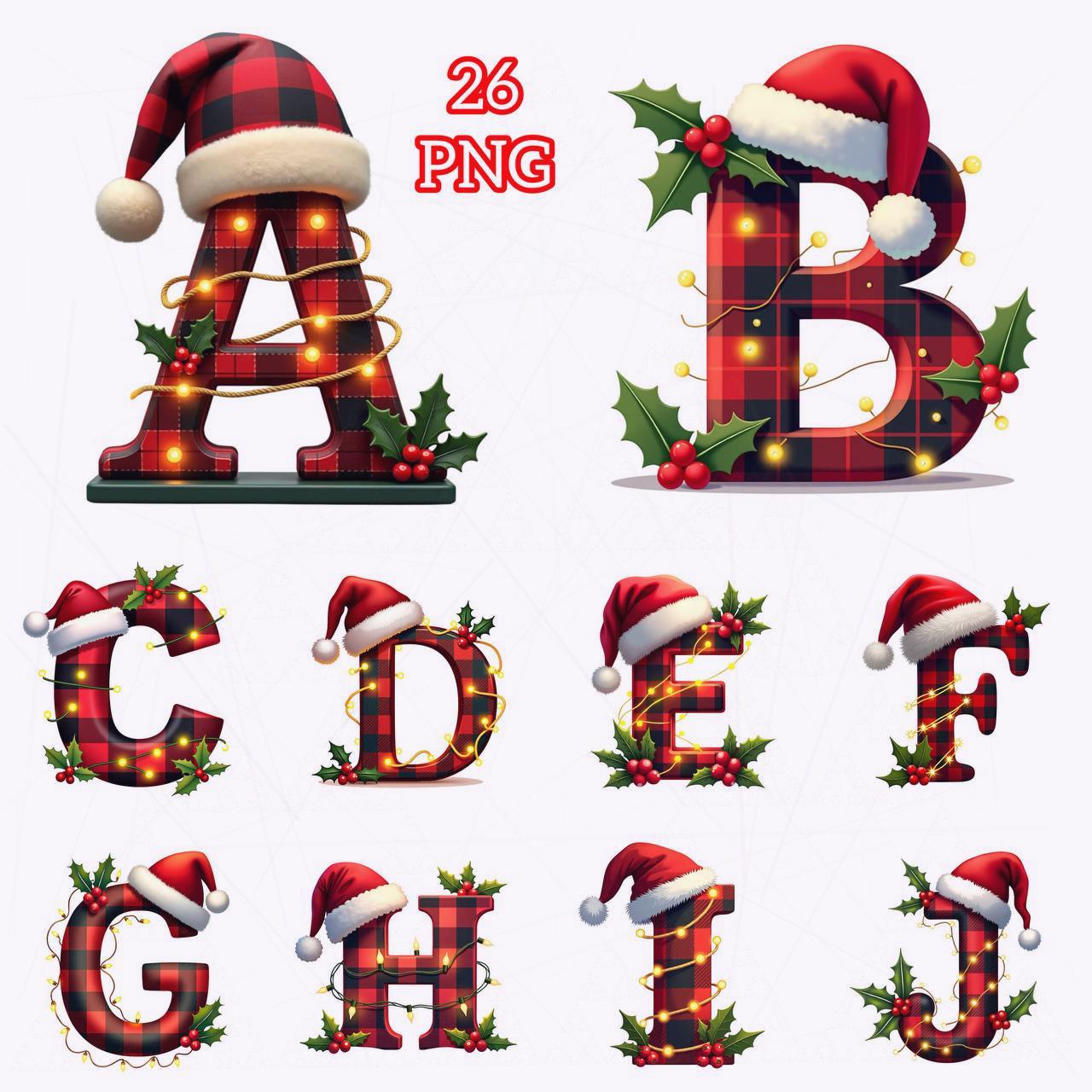 Christmas Alphabet PNG Bundle, Festive Christmas Letters Clipart ...