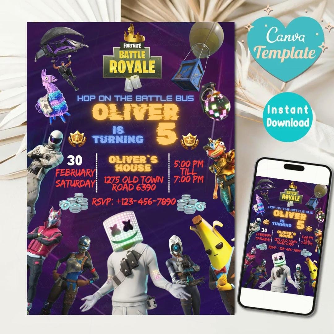 Fort Game Birthday Invitation: Battle Royale Theme ( Canva Template ...