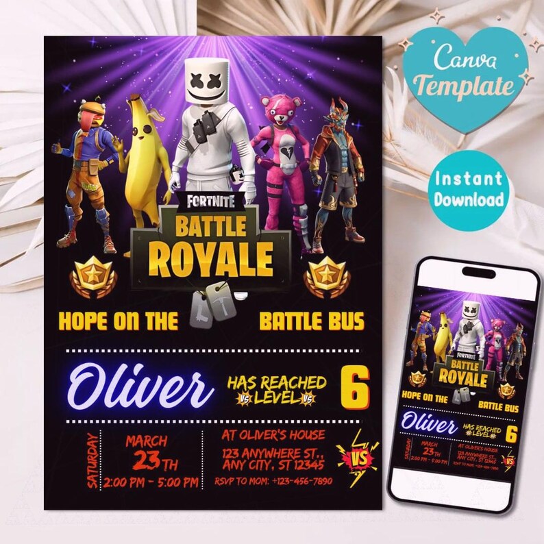 Fort Game Birthday Invitation: Battle Royale Theme ( Canva Template ...
