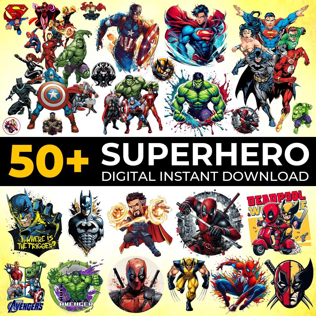 50+ Superhero Png Bundle, Avengers Clipart, Marvel T-shirt Design PNG ...