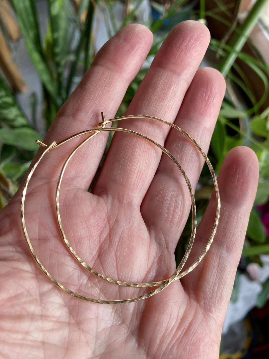 Hammered Gold Hoops - 14K Gold Filled Hoops -2" Gold Hoops - Thick Wire ...