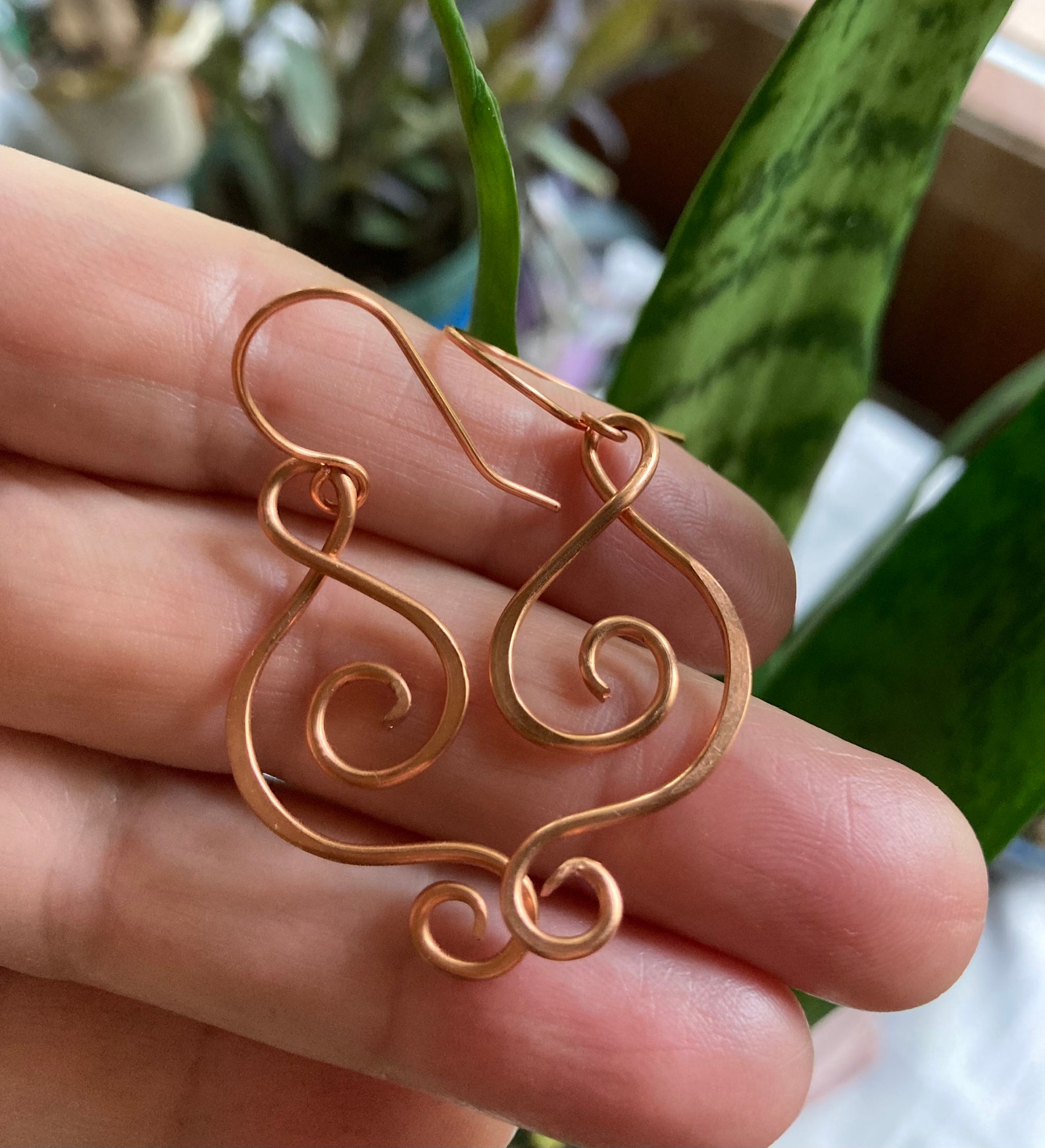 Copper Spiral Earrings, Hammered Copper Wire, Copper Drop Earrings - Etsy
