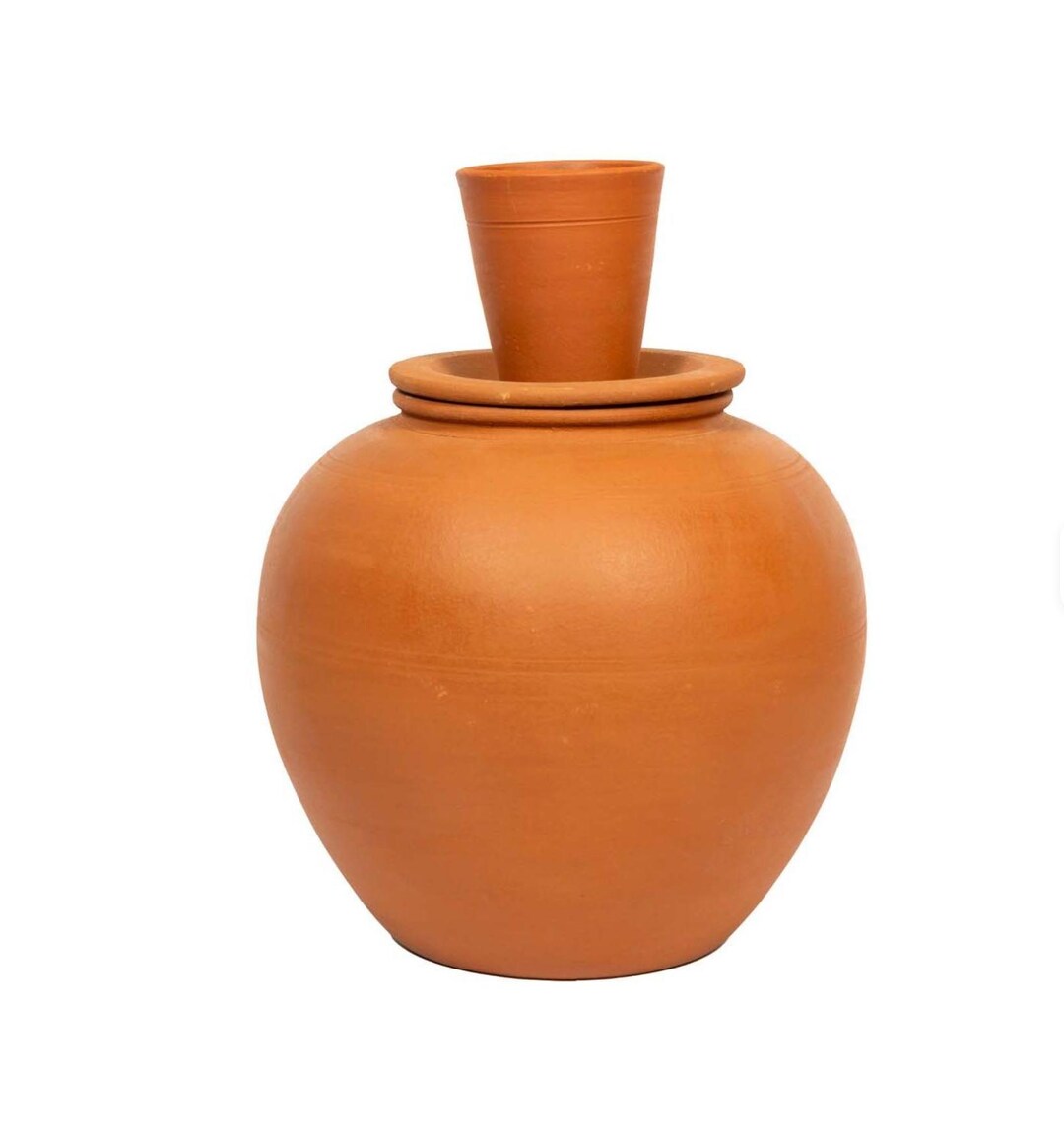 Handmade Terracotta Clay Water Pot With Lid & Cup | Natural Earthenware ...