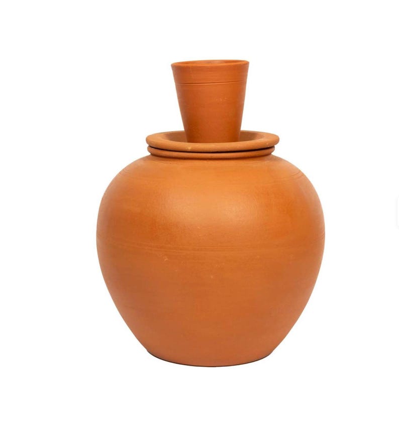 Handmade Terracotta Clay Water Pot With Lid & Cup | Natural Earthenware ...