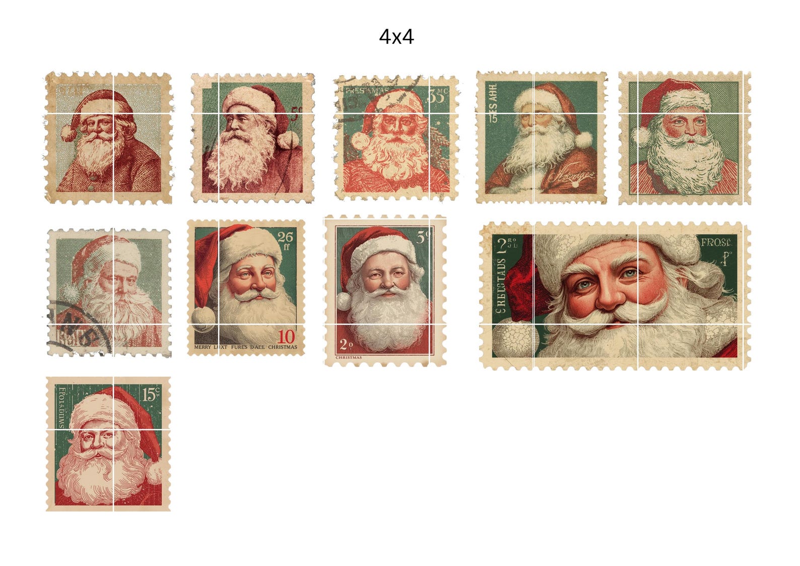 Vintage Santa Claus Postage Stamps: Victorian Christmas Clipart (PNG ...