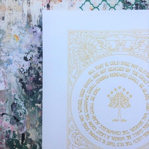 Riddle of Strider LOTR Lord of the Rings Poem Metallic Gold Ink Art ...