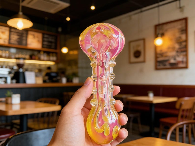 Hand Blown Pinkish Gold Glass Pipe, Unique Design - Etsy