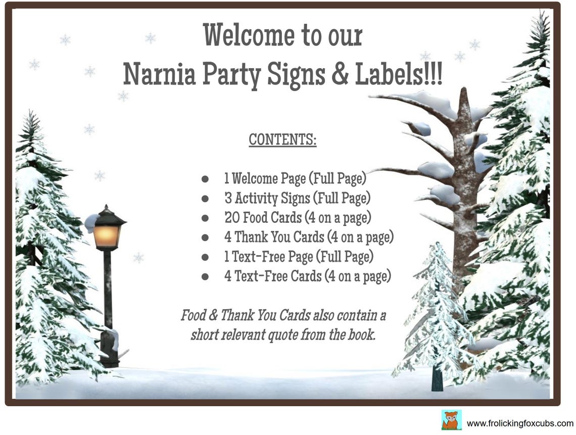 Narnia Party - Party Signs & Food Labels - Etsy