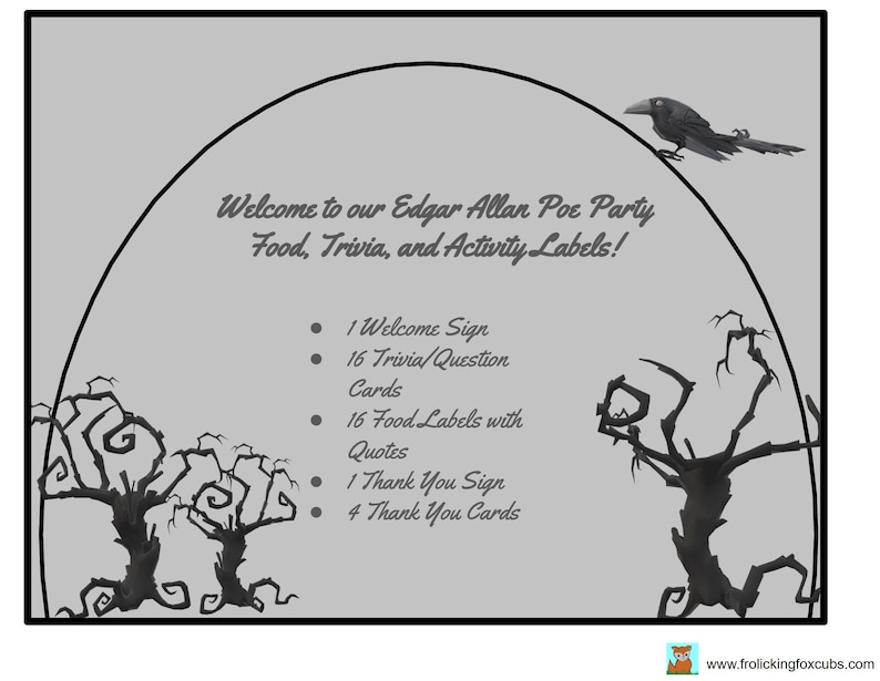 Edgar Allan Poe Party Signs, Food Labels, & Activities - Etsy