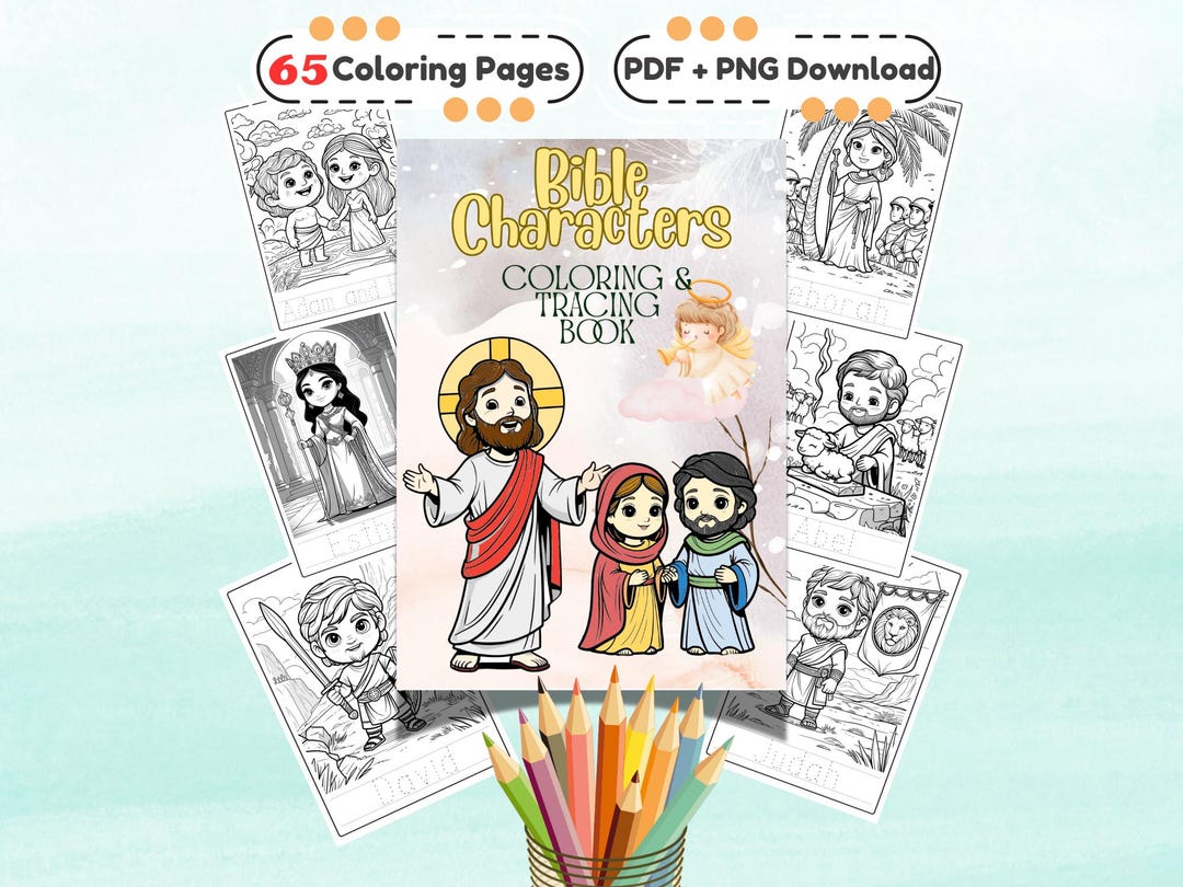 65 Bible Characters Coloring & Tracing Book Kids Christian Coloring ...