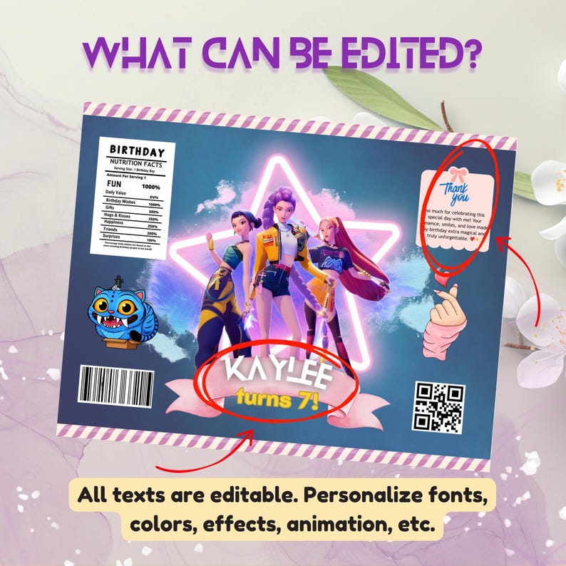 KPOP Demon Hunters EDITABLE Birthday Party Bundle Favors Juice Label ...