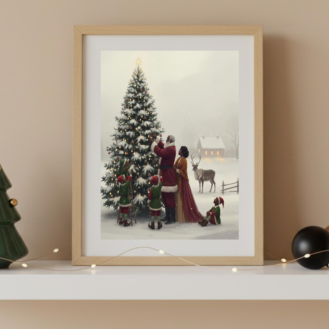 Vintage Black Santa, Mrs Claus & Elves Decorating Tree – Printable ...