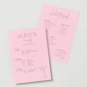 Pink Hen Do Itinerary & Packing List | Digital Editable Template ...