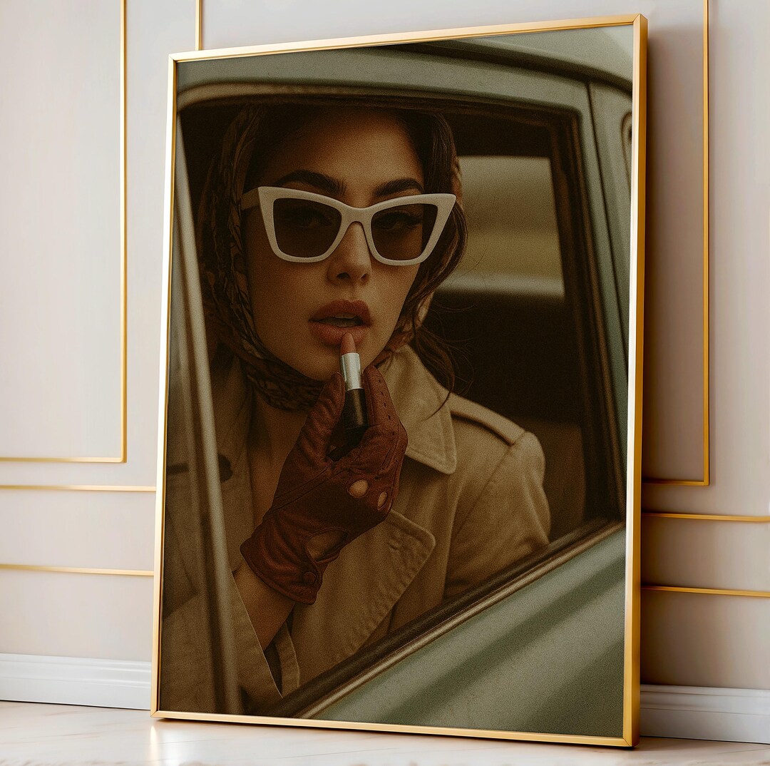 Vintage Glamour Print: Woman Applying Lipstick in Car (digital Download ...