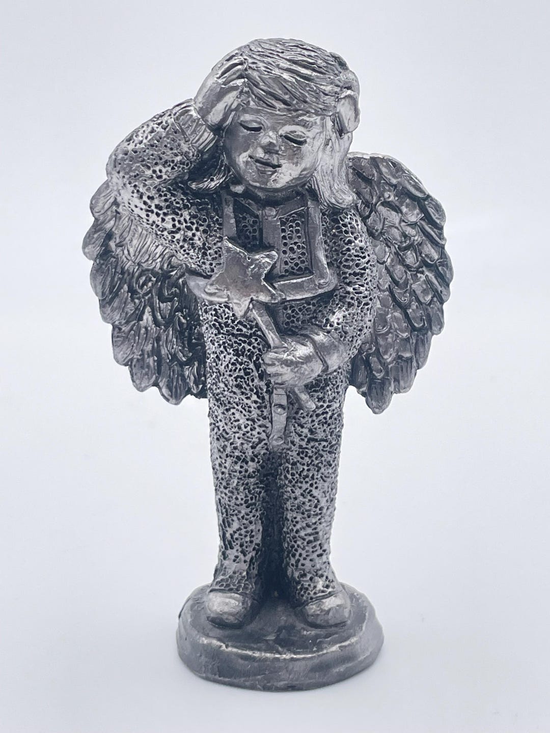 Vintage Pewter Angel Figurine | Signed Ricker, Guardian Decor - Etsy