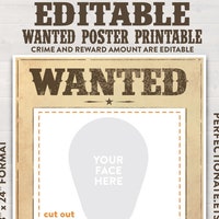 Editable Wanted Poster Template: Custom 18x24 Canva Design (digital ...