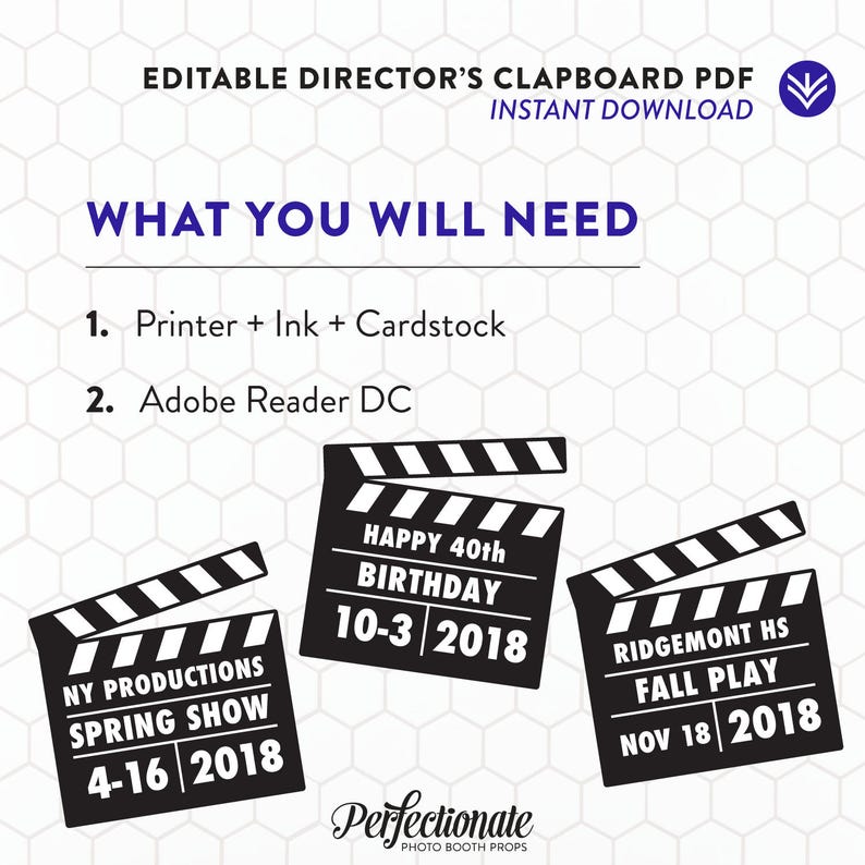 Editable Movie Director Clapboard Sign: Hollywood Party Prop (PDF ...