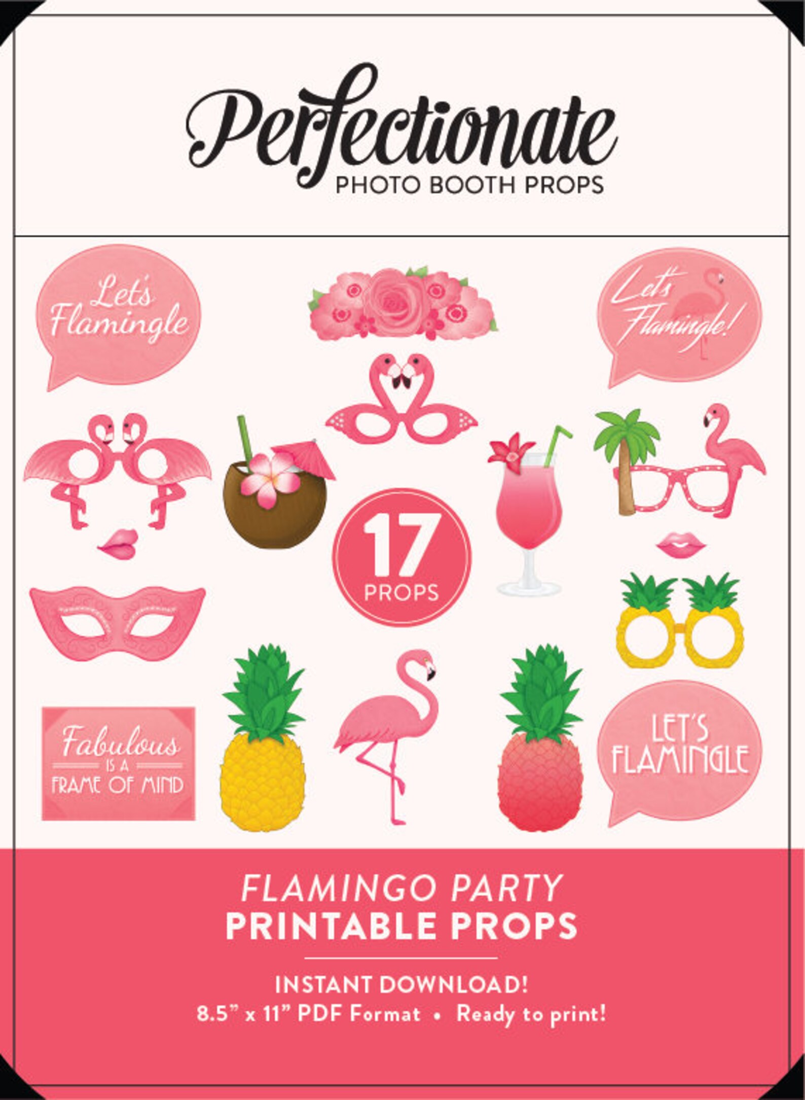 Printable Flamingo Party Props 17 Coral Pink Flamingo Props - Etsy