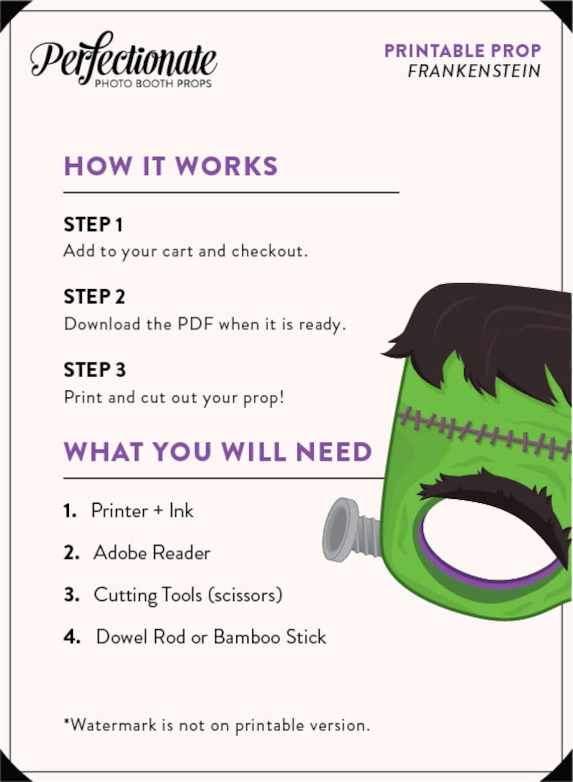 Frankenstein Mask Printable Halloween Monster Mask Instant | Etsy